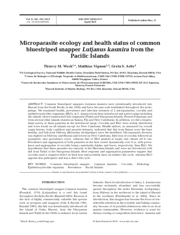 (PDF) Microparasite ecology and health status of common bluestriped ...
