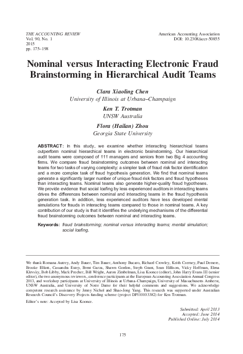 (PDF) Nominal versus Interacting Electronic Fraud Brainstorming in Hierarchical Audit Teams
