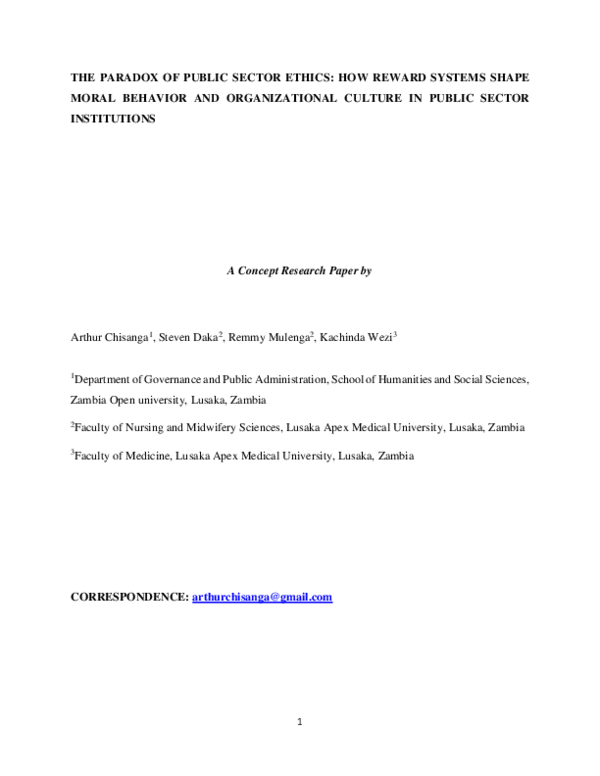 (PDF) THE PARADOX OF PUBLIC SECTOR ETHICS: HOW REWARD SYSTEMS SHAPE ...