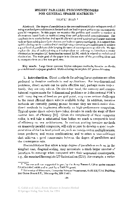 Pdf Highly Parallel Preconditioners For General Sparse Matrices