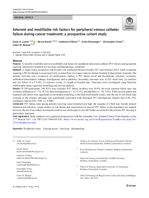 (PDF) Inherent and modifiable risk factors for peripheral venous ...