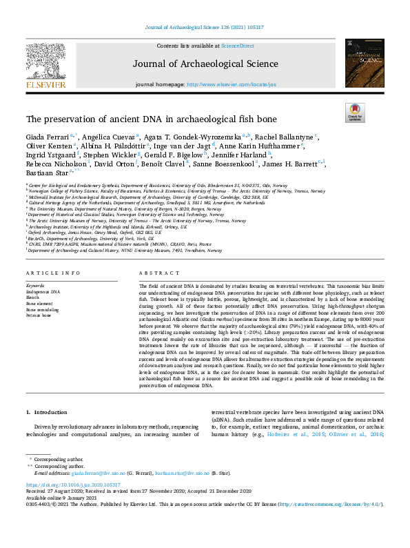 (PDF) The preservation of ancient DNA in archaeological fish bone