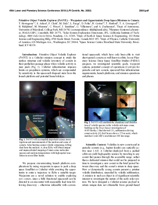 (PDF) Primitive Object Volatile Explorer (PrOVE) — Waypoints and ...