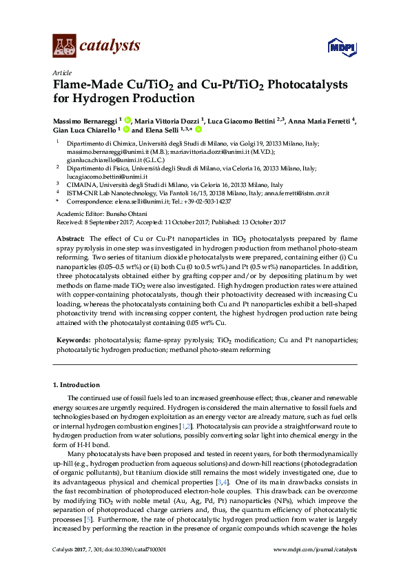 (PDF) Flame-Made Cu/TiO2 and Cu-Pt/TiO2 Photocatalysts for Hydrogen ...