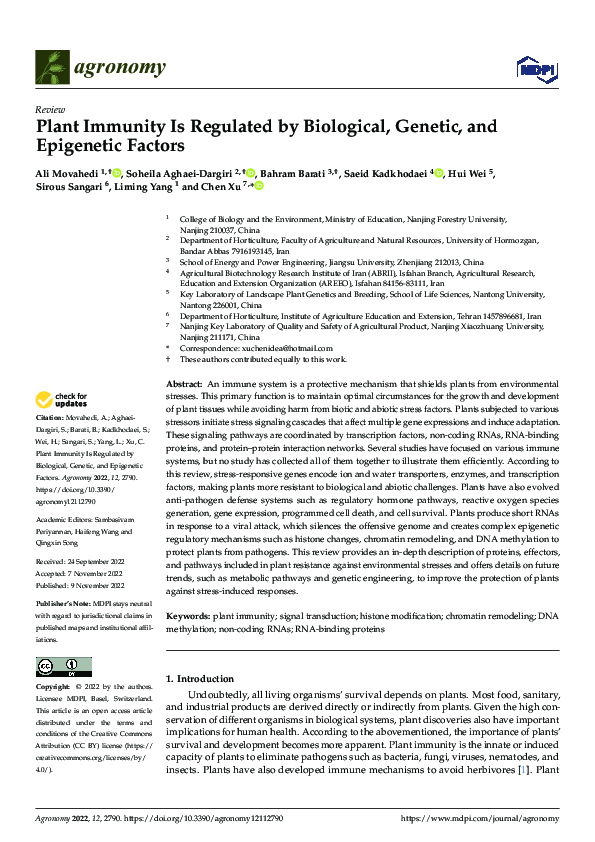 (PDF) Plant Immunity Is Regulated by Biological, Genetic, and ...