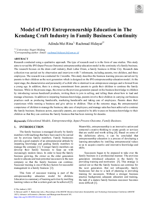 (PDF) Model of IPO Entrepreneurship Education in The Kendang Craft ...