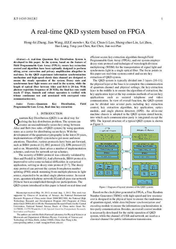 (PDF) A Real-Time QKD System Based on FPGA