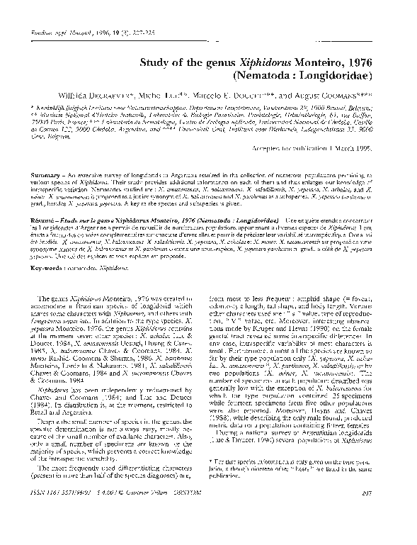 (PDF) Study of the genus Xiphidorus Monteiro, 1976 (Nematoda ...