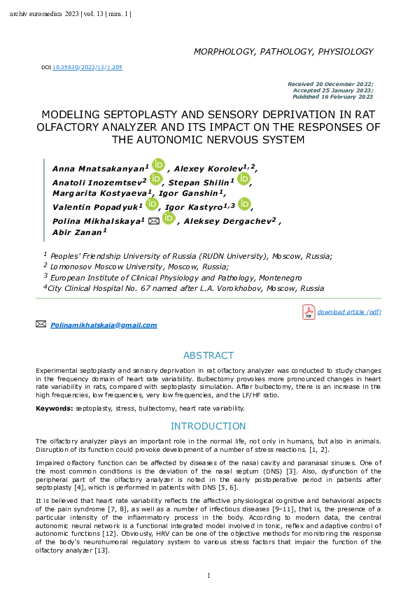 (PDF) Modeling Septoplasty and Sensory Deprivation in Rat Olfactory ...