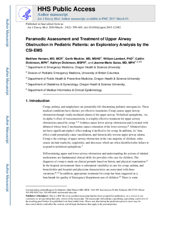 (PDF) Paramedic assessment and treatment of upper airway obstruction in ...