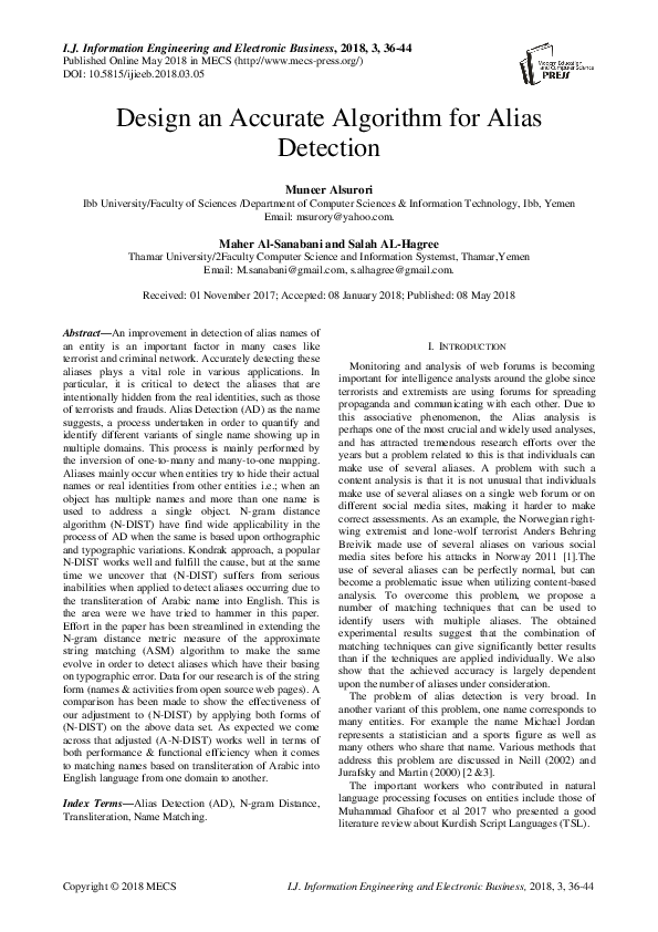Pdf Design An Accurate Algorithm For Alias Detection 4742