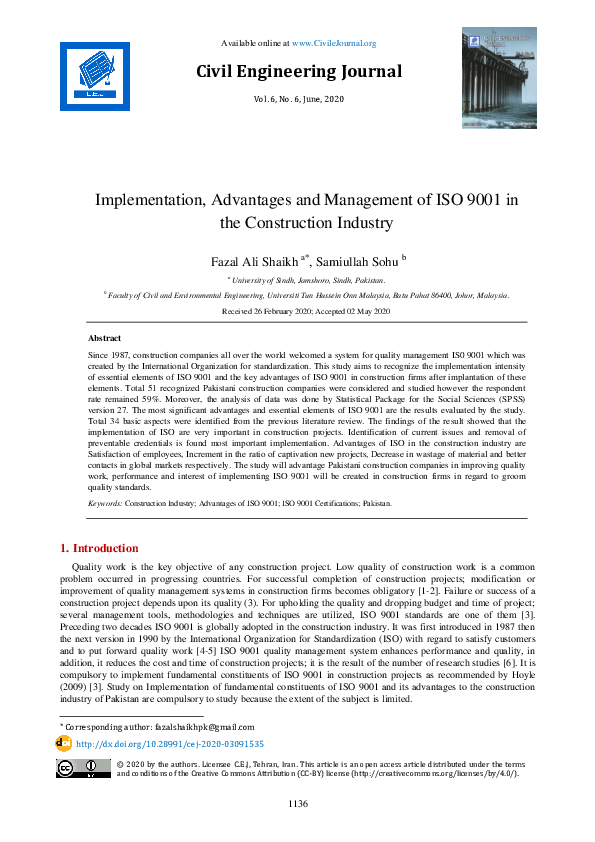 (PDF) Implementation, Advantages and Management of ISO 9001 in the ...