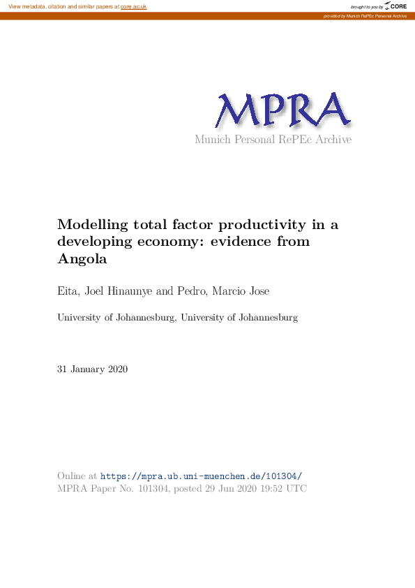 (PDF) Modelling total factor productivity in a developing economy ...