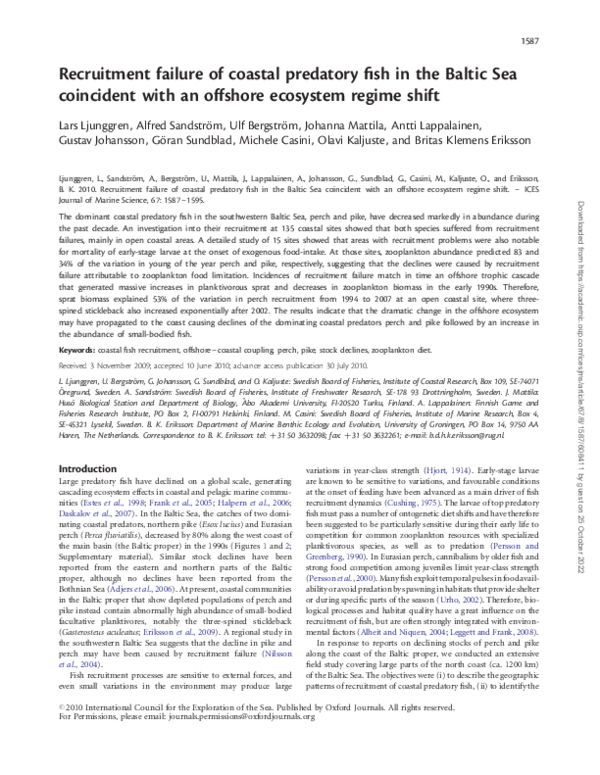 (PDF) Recruitment failure of coastal predatory fish in the Baltic Sea ...