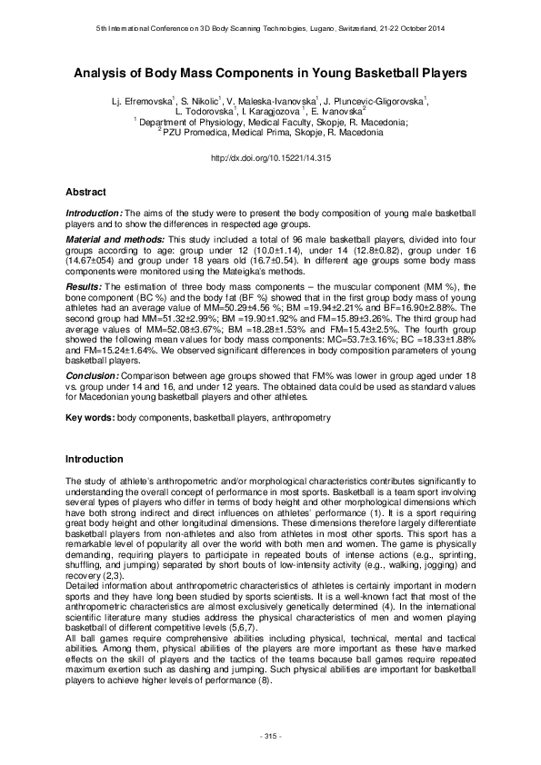(PDF) Analysis of Body Mass Components in Young Basketball Players