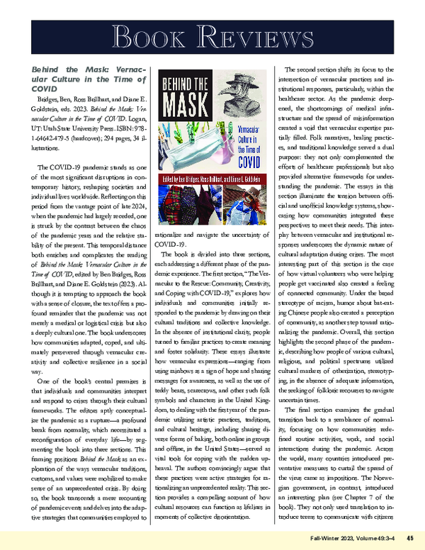 (PDF) Book Review: Behind the Mask: Vernacular Culture in the Time of ...