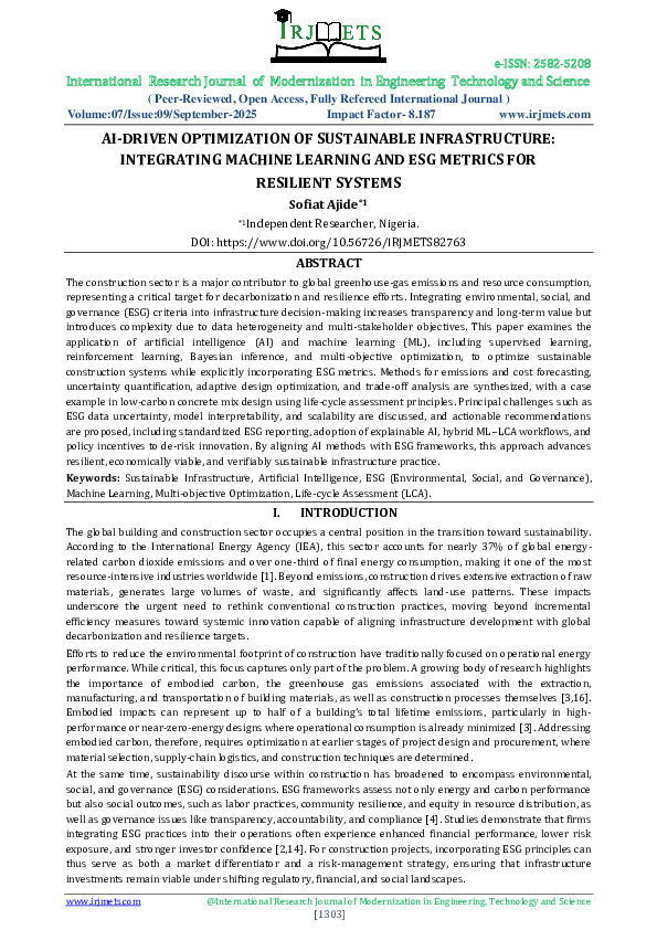 (PDF) AI-Driven Optimization of Sustainable Infrastructure: Integrating Machine Learning and ESG ...
