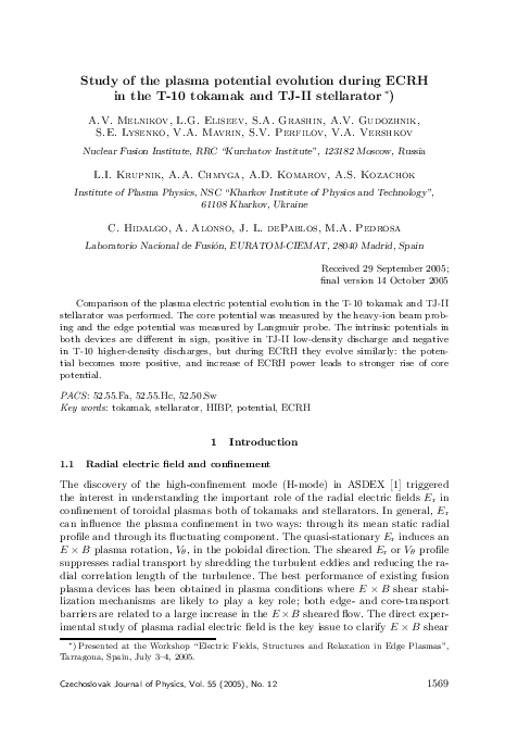 (PDF) Study of the plasma potential evolution during ECRH in the T-10 ...