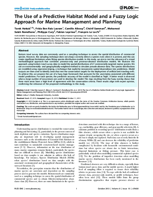 (PDF) The Use of a Predictive Habitat Model and a Fuzzy Logic Approach for Marine Management and ...