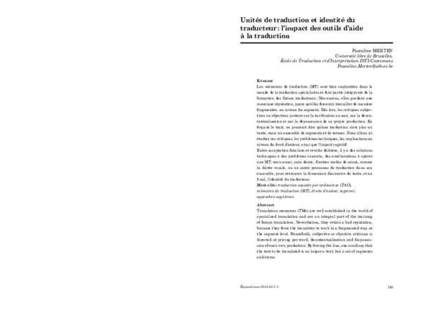 (PDF) Unités de traduction et identité du traducteur : l’impact des ...