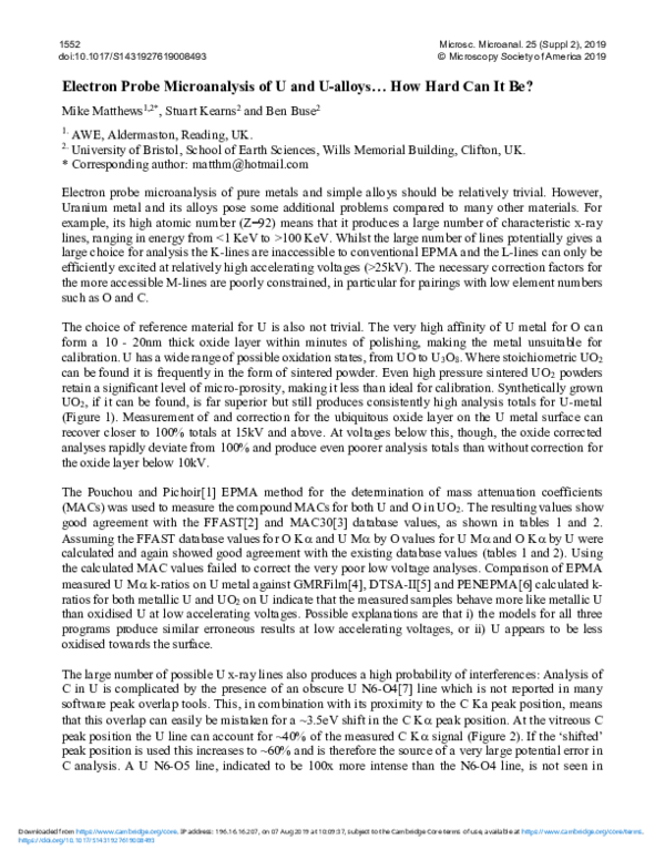 (PDF) Electron Probe Microanalysis of U and U-alloys… How Hard Can It Be?