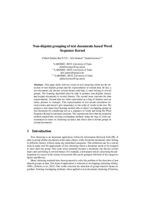 (PDF) Non-disjoint grouping of text documents based Word Sequence Kernel
