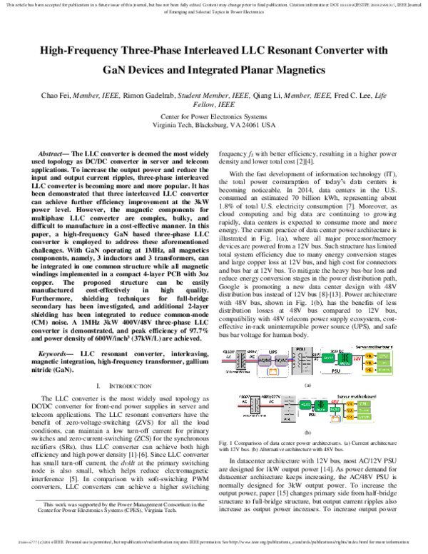 (PDF) High-Frequency Three-Phase Interleaved LLC Resonant Converter ...