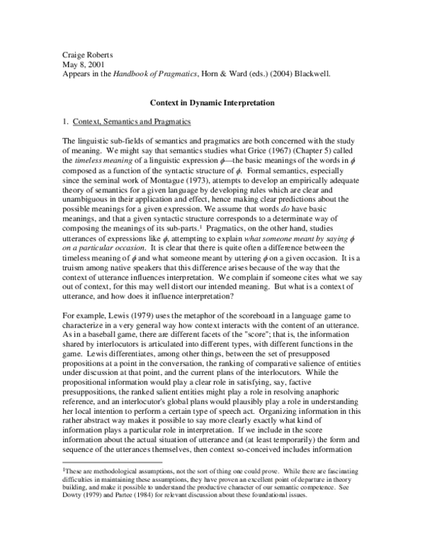 (PDF) Context in Dynamic Interpretation