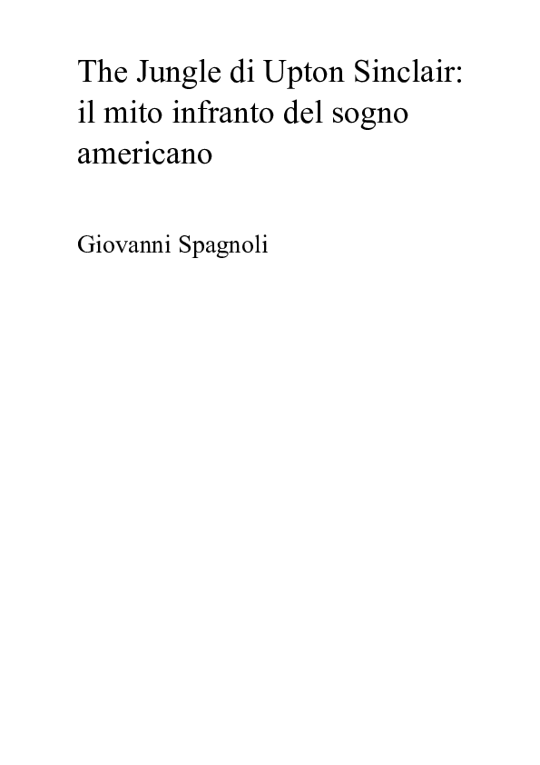 (PDF) The Jungle di Upton Sinclair: il mito infranto del sogno americano