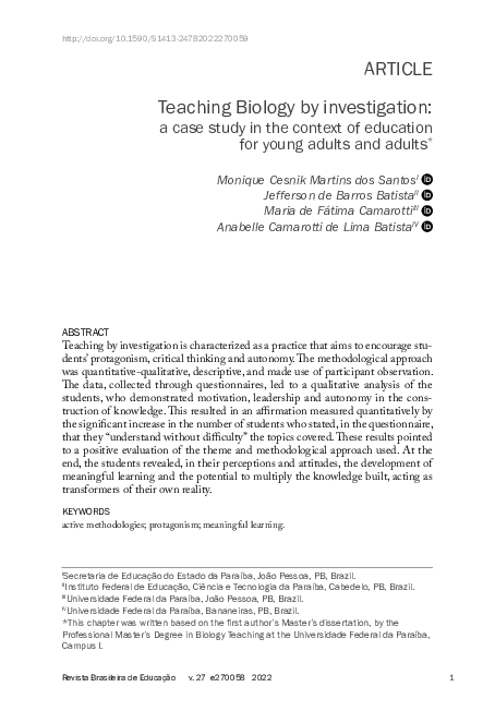 (PDF) Teaching Biology by investigation: a case study in the context of ...