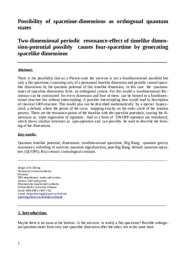 (PDF) Possibility of spacetime-dimensions as orthogonal quantum states ...