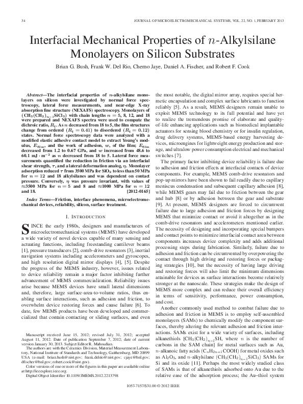 (PDF) Interfacial Mechanical Properties of n-Alkylsilane Monolayers on ...