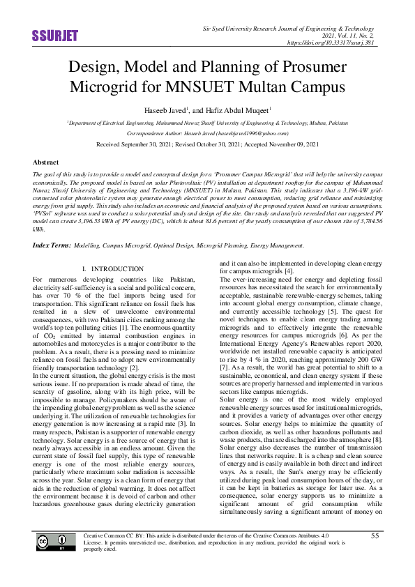(PDF) Design, Model & Planning of Prosumer Microgrid for MNS UET Multan Campus