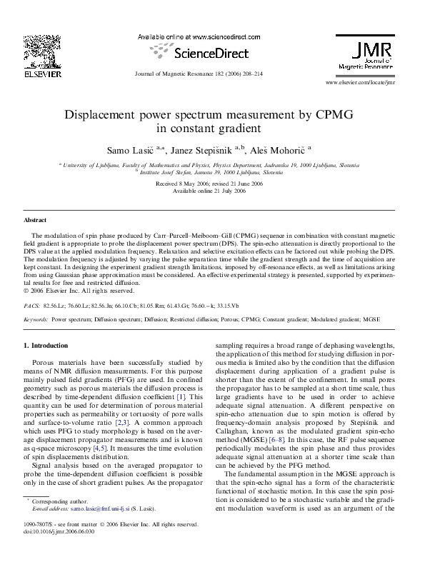 (PDF) Displacement power spectrum measurement by CPMG in constant gradient