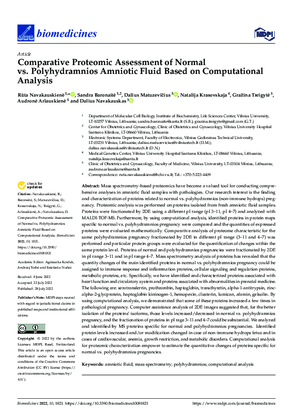 (PDF) Comparative Proteomic Assessment of Normal vs. Polyhydramnios Amniotic Fluid Based on ...