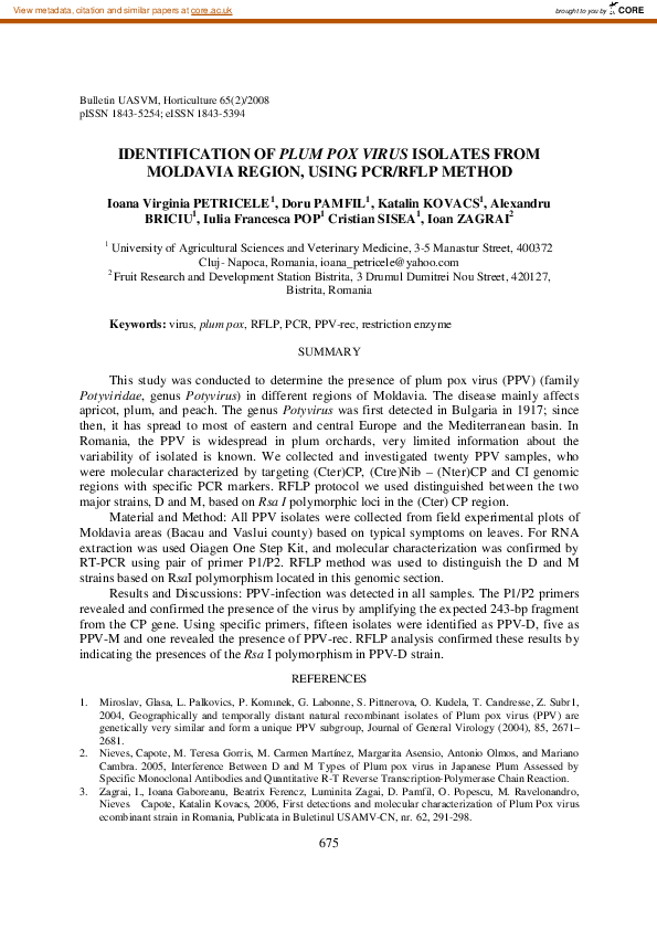 (PDF) Identification of Plum pox virus isolates from Transylvania ...