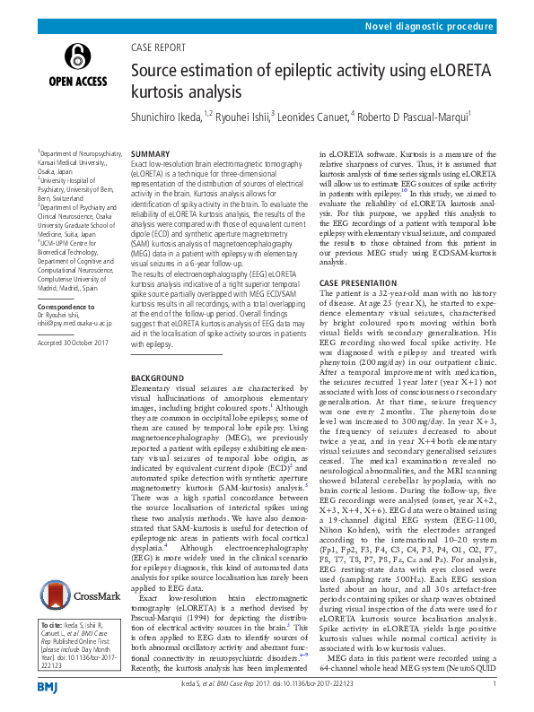 (PDF) Source estimation of epileptic activity using eLORETA kurtosis ...