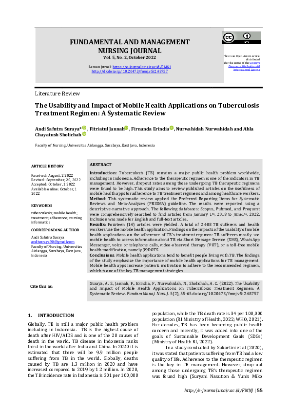 (PDF) The Usability and Impact of Mobile Health Applications on Tuberculosis treatment regimen ...