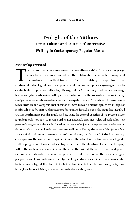 (PDF) Twilight of the Authors. Remix Culture and Critique of Uncreative ...
