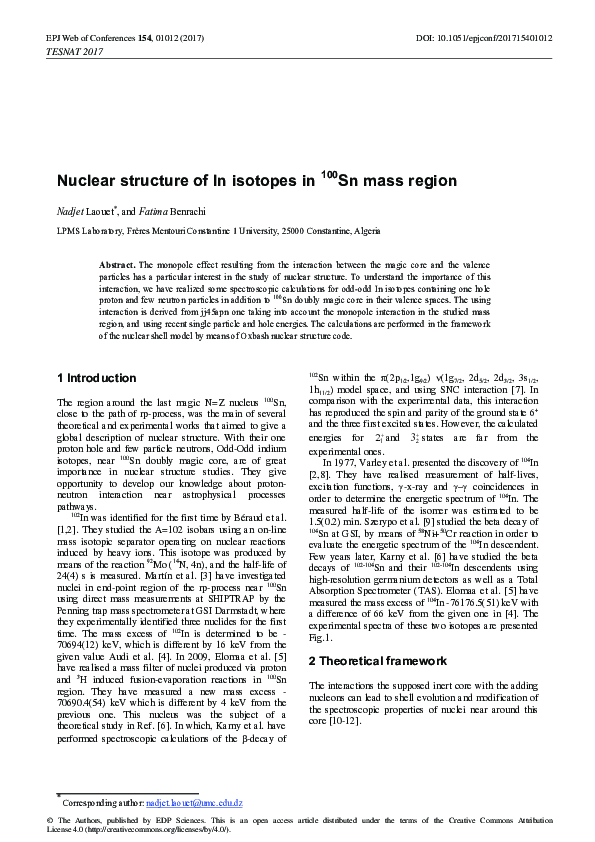 (PDF) Nuclear structure of In isotopes in 100Sn mass region