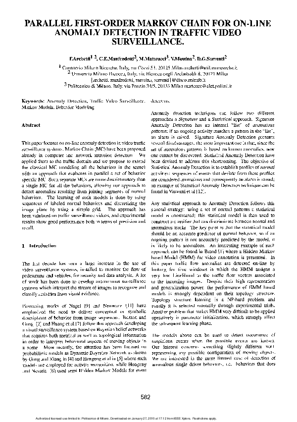 (PDF) Parallel first-order Markov chain for on-line anomaly detection in traffic video surveillance