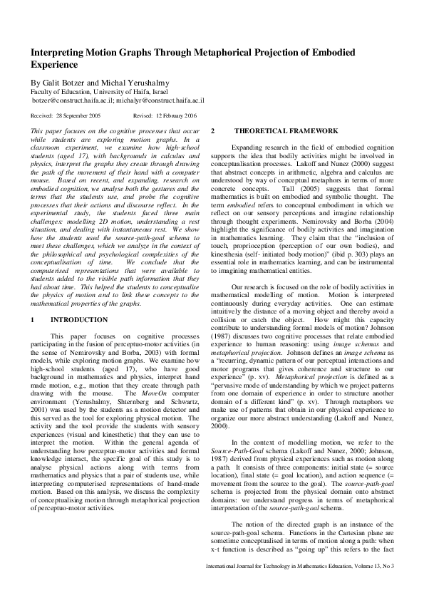 (PDF) Interpreting motion graphs through metaphorical projection of embodied experience