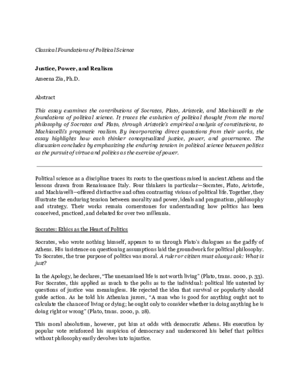 (PDF) Classical Foundations of Political Science Justice, Power, and ...