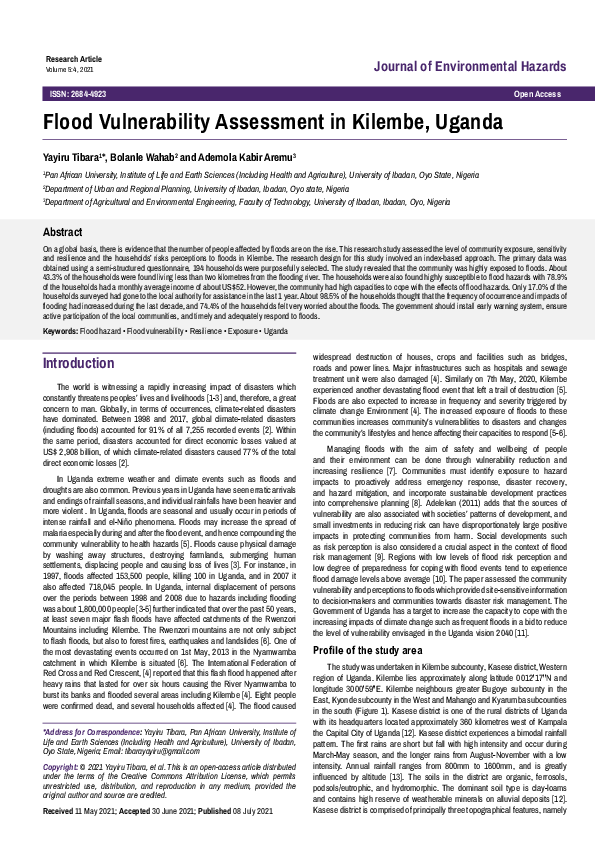 (PDF) Flood Vulnerability Assessment in Kilembe, Uganda