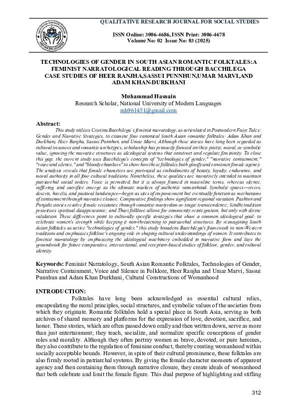 (PDF) TECHNOLOGIES OF GENDER IN SOUTH ASIAN ROMANTIC FOLKTALES:A ...