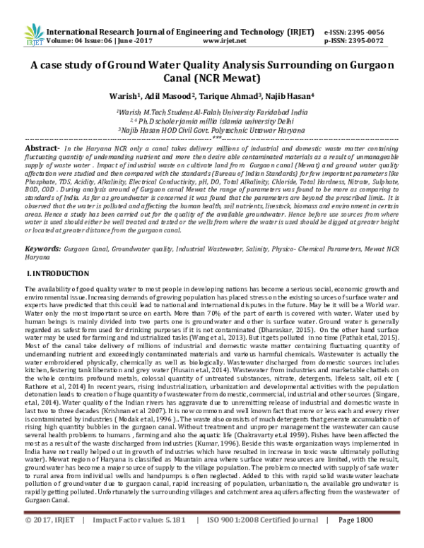 (PDF) A case study of Ground Water Quality Analysis Surrounding on ...