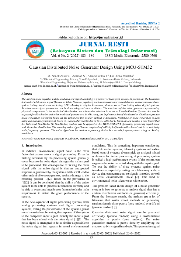 (PDF) Gaussian Distributed Noise Generator Design Using MCU-STM32
