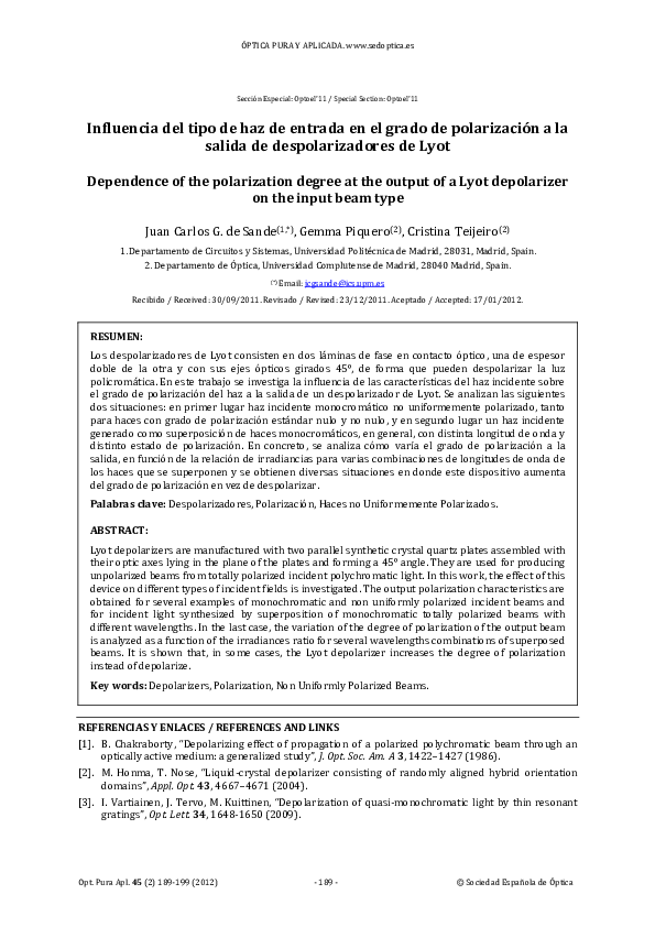 (PDF) Polarization degree at the output of a Lyot depolarizer for ...