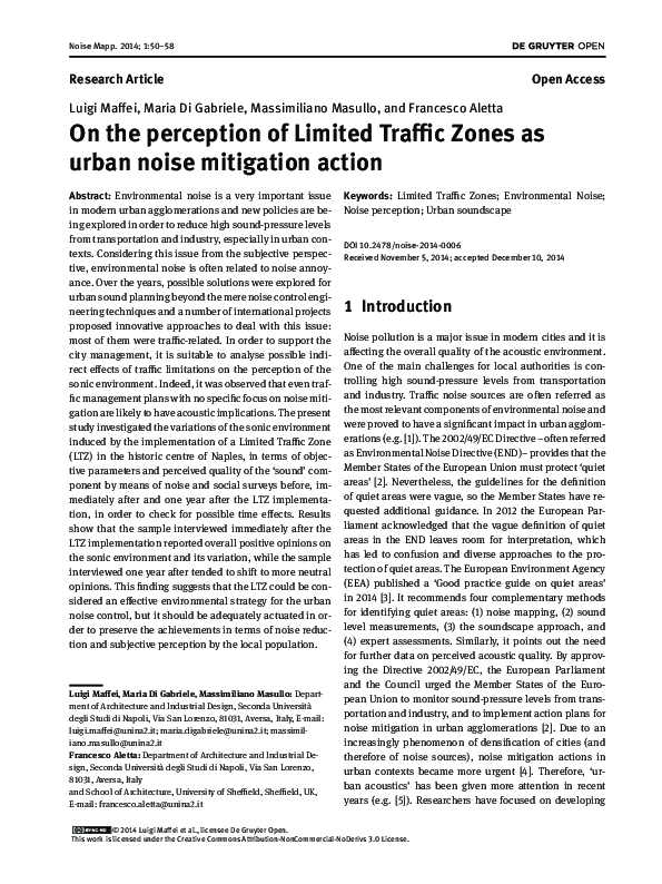 (PDF) On the perception of Limited Traffic Zones as urban noise ...
