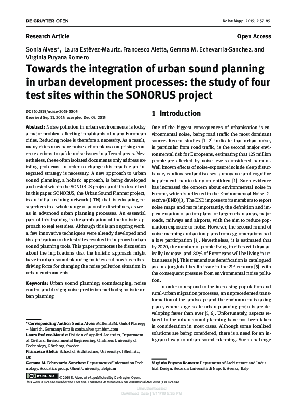 (PDF) Towards the integration of urban sound planning in urban ...